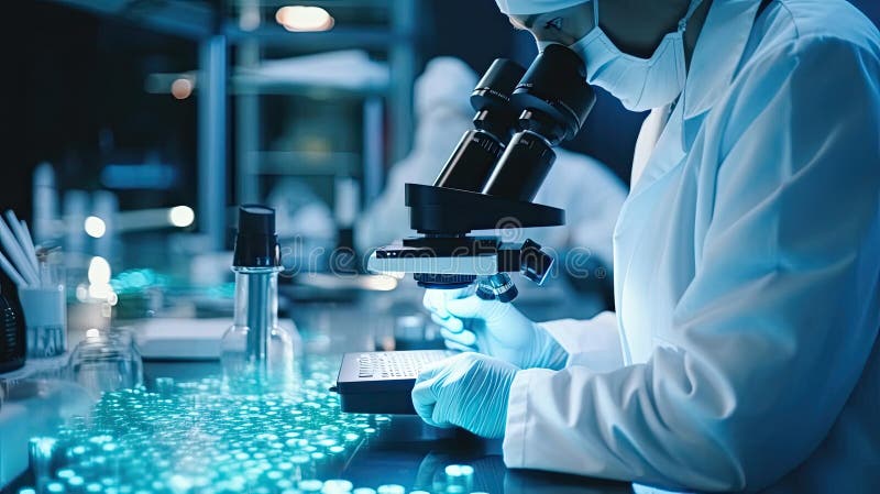 Microbiologist Scientist Looking through a Microscope Stock Image ...