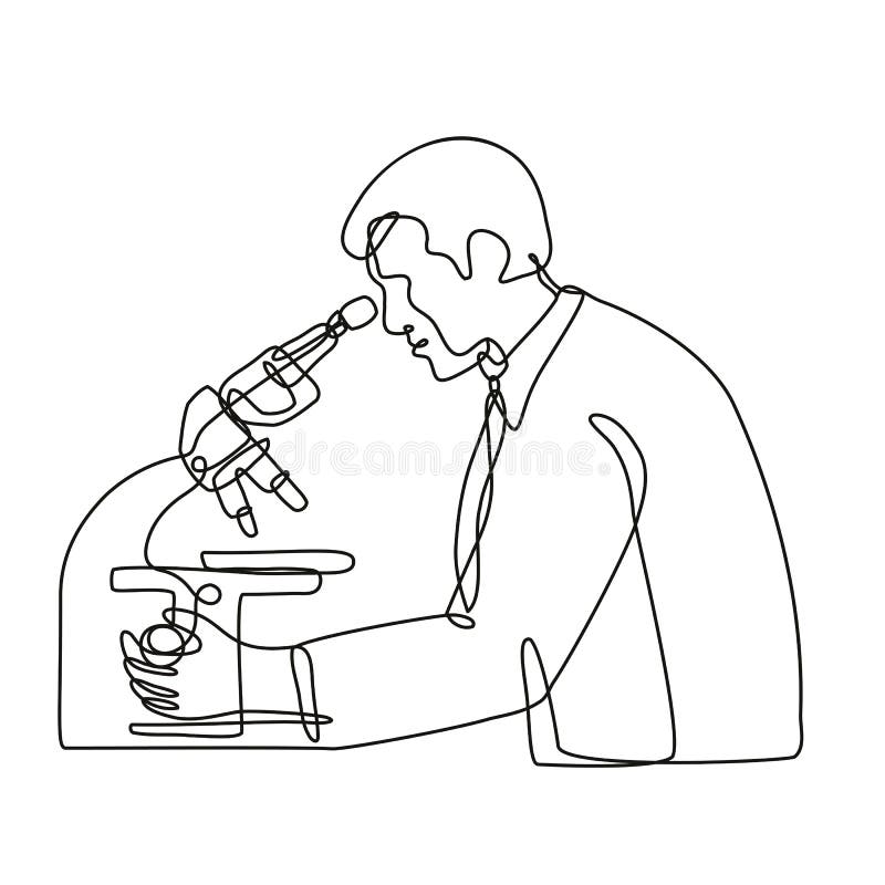 Microbiologist Studying a Virus with a Microscope Continuous Line ...