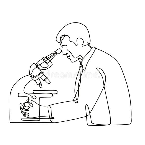 Microbiologist Studying a Virus with a Microscope Continuous Line ...