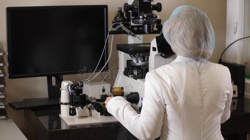 Microbiologist Working on Microscope in Laboratory Stock Footage ...