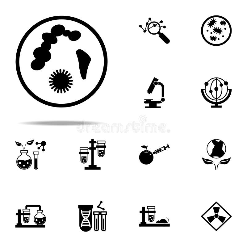 Microbiology, Microscope Icon. Elements of Genetics and Bioenginnering ...