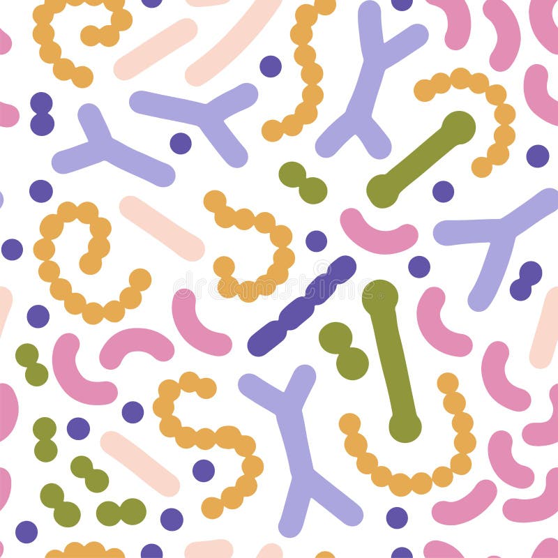 Microbiome Seamless Pattern. Probiotic Bacteria Background with ...