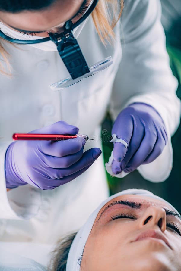 Microblading Eyebrows. Semi-Permanent Makeup, Ink Application Stock ...