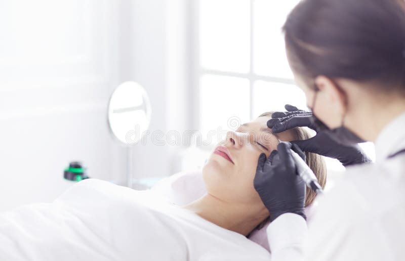 Microblading Eyebrows Work Flow in a Beauty Salon. Stock Image - Image ...