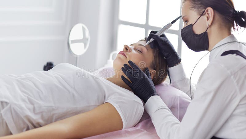 Microblading Eyebrows Work Flow in a Beauty Salon. Stock Image - Image ...