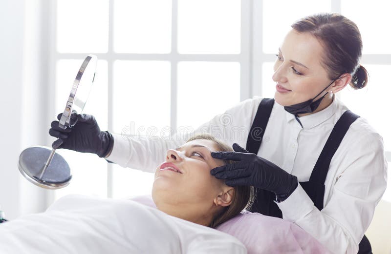 Microblading Eyebrows Work Flow in a Beauty Salon. Stock Photo - Image ...
