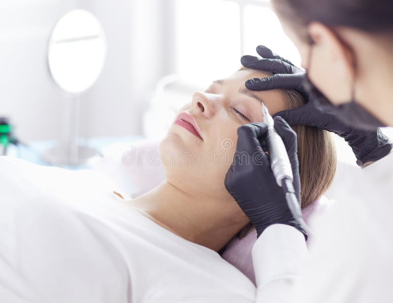 Microblading Eyebrows Work Flow in a Beauty Salon. Stock Image - Image ...