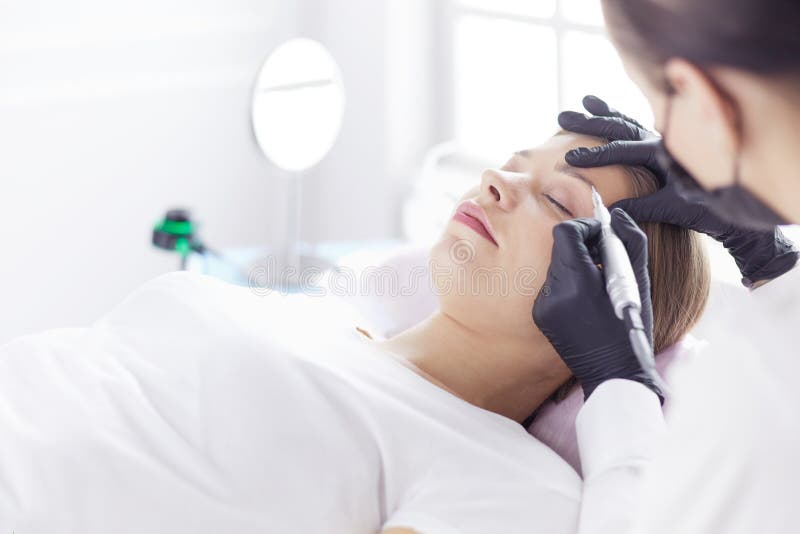 Microblading Eyebrows Work Flow in a Beauty Salon. Stock Image - Image ...