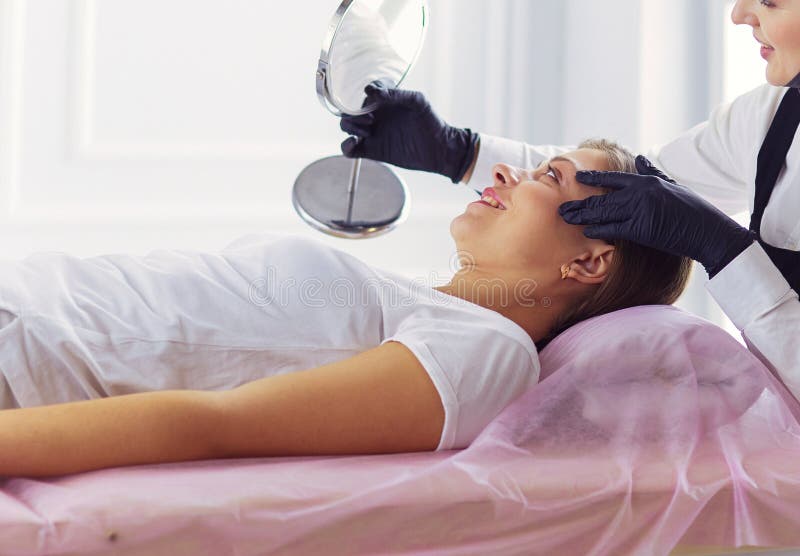 Microblading Eyebrows Work Flow in a Beauty Salon. Stock Photo - Image ...