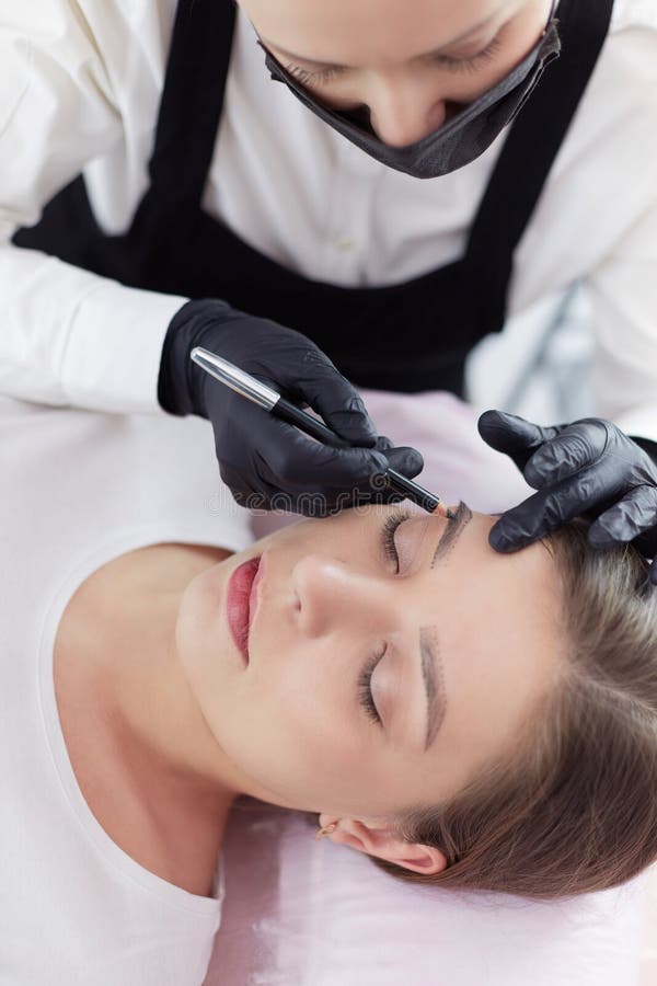 Microblading Eyebrows Work Flow in a Beauty Salon. Stock Photo - Image ...