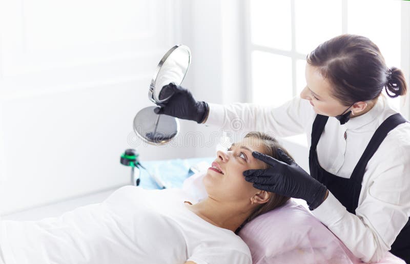 Microblading Eyebrows Work Flow in a Beauty Salon. Stock Image - Image ...