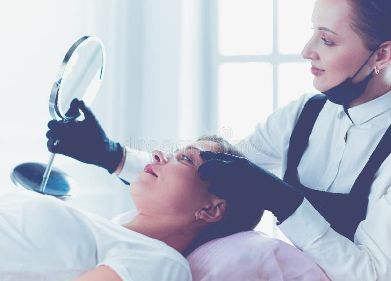Microblading Eyebrows Work Flow in a Beauty Salon. Stock Image - Image ...