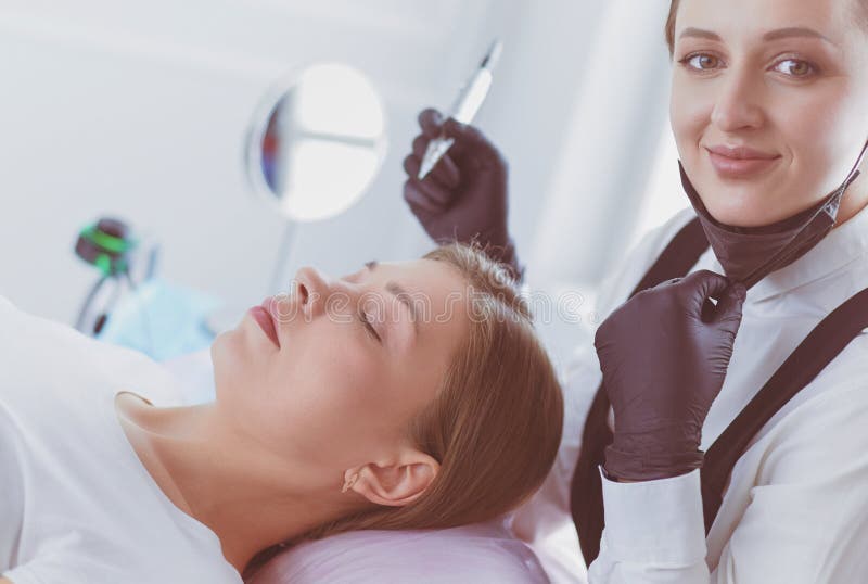 Microblading Eyebrows Work Flow in a Beauty Salon. Stock Image - Image ...