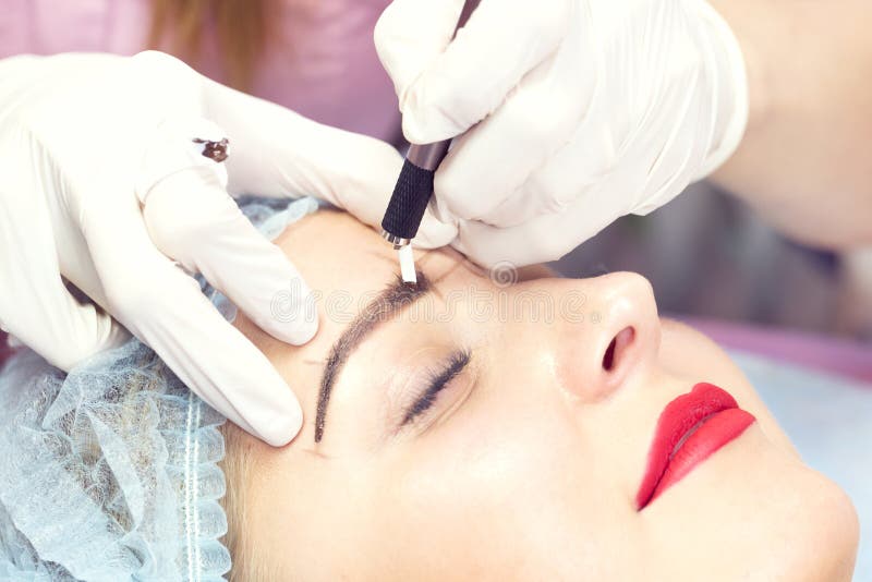 Microblading Eyebrows Workflow Stock Photo - Image of professional ...