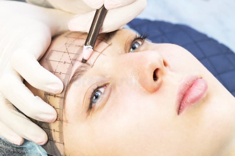 Microblading Eyebrows Workflow Stock Photo - Image of eyes, cosmetician ...