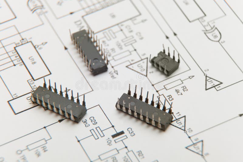Microchip on one diagram stock photo. Image of industry - 27173998