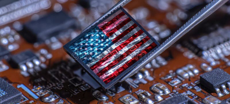 The Microchip Adorned with the American Flag on a Circuit Board. AI ...