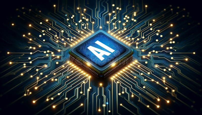 Microchip with AI Logo, Featuring Radiant Circuitry on Dark Backdrop ...