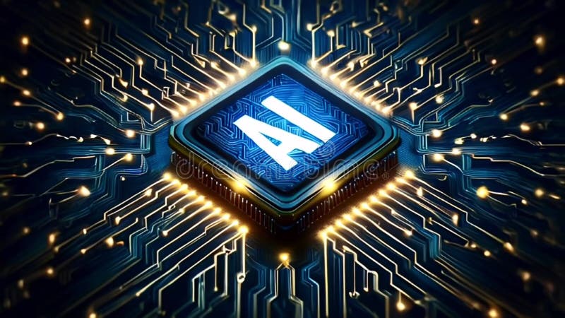 Microchip with AI Logo on Blue Backdrop Symbolizing Technology and Data ...