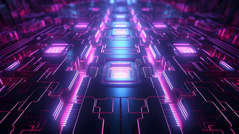 Microchip Glowing in Hot Pink Colors. Technological and Futuristic ...