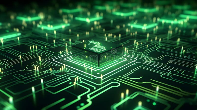 Microchip Glowing in Khaki Colors. Technological and Futuristic ...