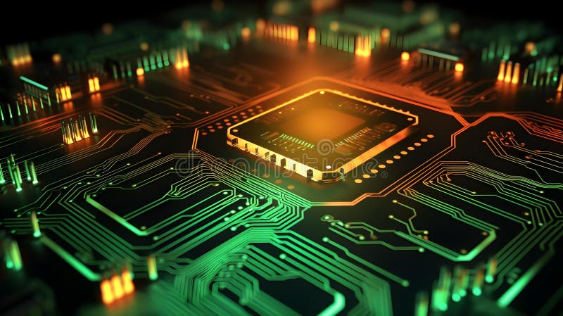 Microchip Glowing in Khaki Colors. Technological and Futuristic ...