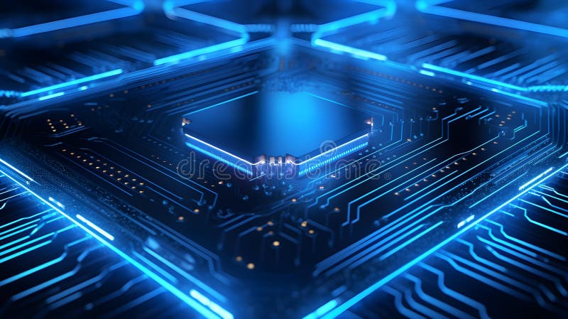 Microchip Glowing in Light Blue Colors. Technological and Futuristic ...
