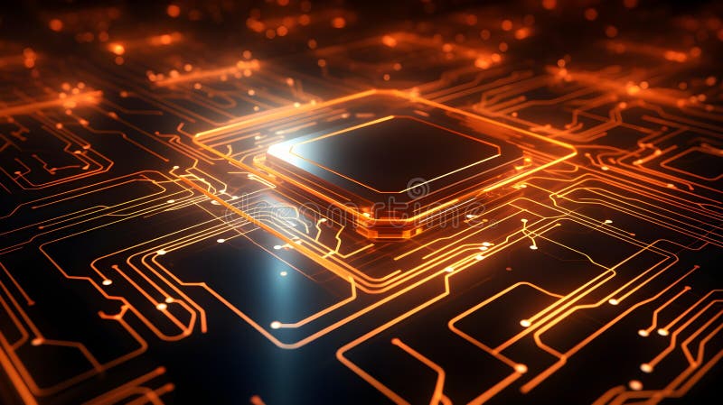 Microchip Glowing in Light Orange Colors. Technological and Futuristic ...