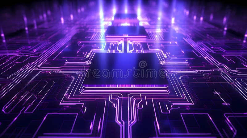 Microchip Glowing in Purple Colors. Technological and Futuristic ...