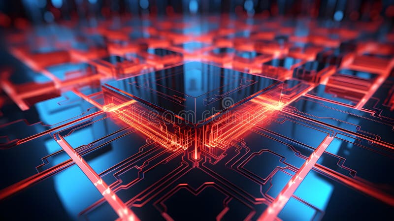Microchip Glowing in Red Colors. Technological and Futuristic ...