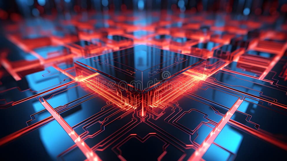 Microchip Glowing in Red Colors. Technological and Futuristic ...