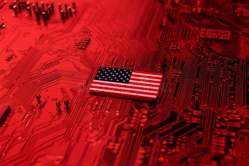 A Microchip with an American Flag, Symbolizing Advancement of US ...