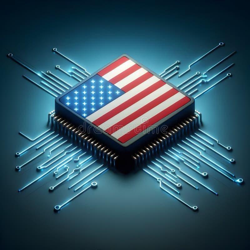 A Microchip with an American Flag, Symbolizing Advancement of US ...