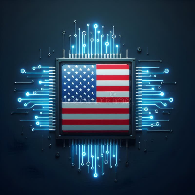 A Microchip with an American Flag, Symbolizing Advancement of US ...