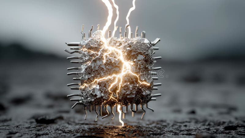 Futuristic Lightning-powered Microchip Exploding with Energy in Stormy ...