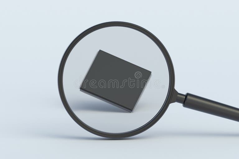 Microchip Behind Magnifying Glass Stock Illustration - Illustration of ...