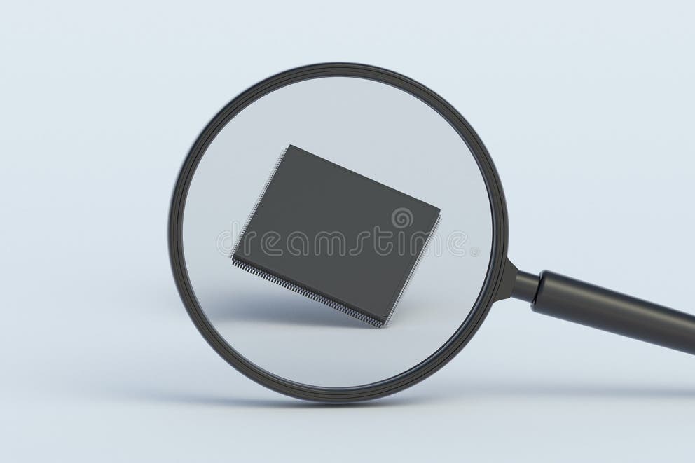 Microchip Behind Magnifying Glass Stock Illustration - Illustration of ...