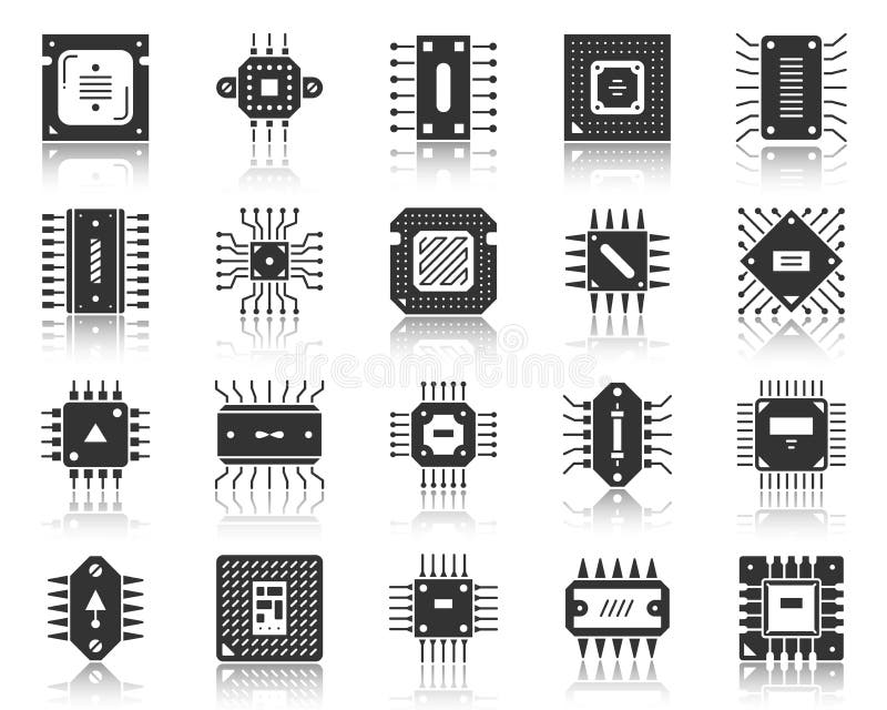 Microchip Black Icon Microprocessor Cpu Vector Set Stock Vector ...