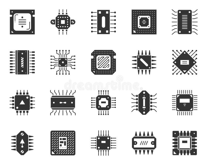 Microchip Black Silhouette Icons Cpu Vector Set Stock Vector ...
