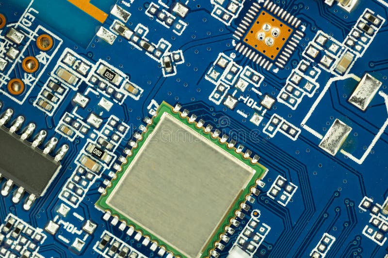 Microchip on Blue Circuit Board Stock Image - Image of microelectronics ...