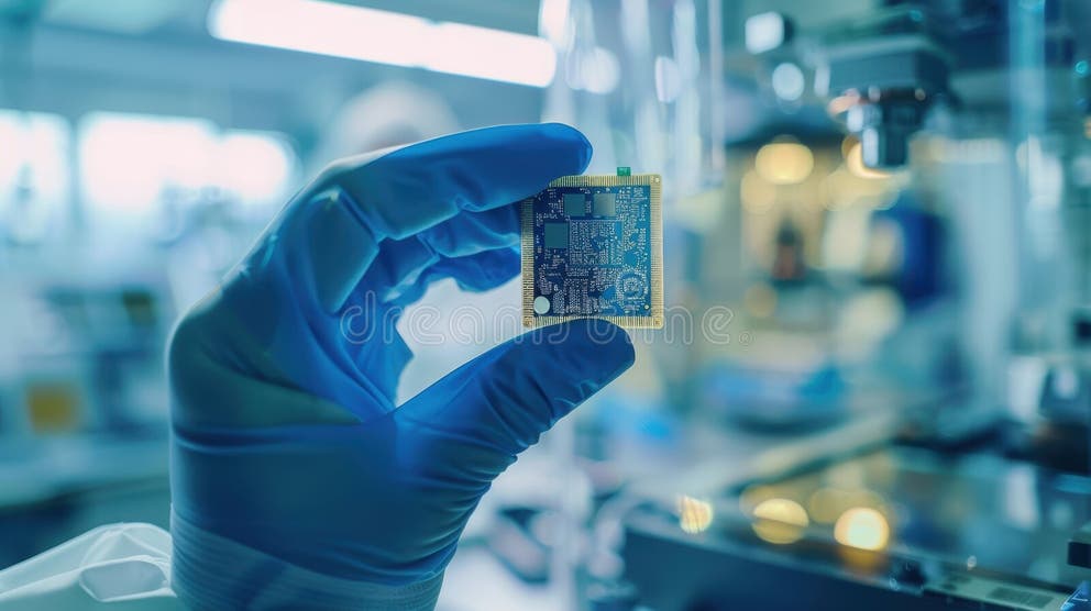 The Microchip in Blue Glove.AI Generated Image Stock Photo - Image of ...