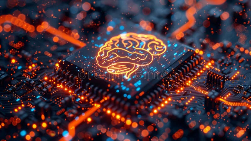 Microchip with Brain Design - Generative Ai Stock Illustration ...