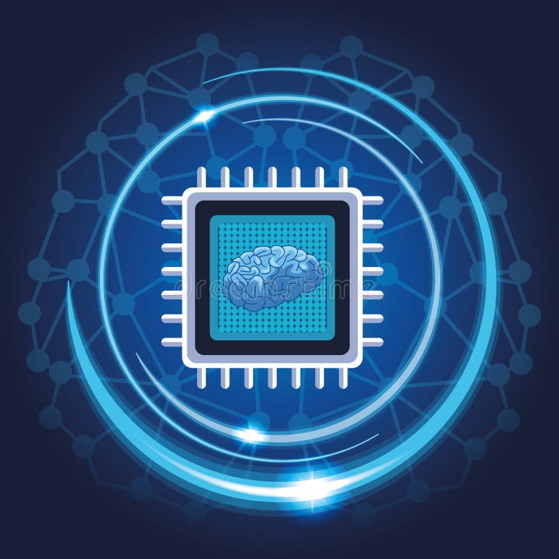 Brain with microchip stock vector. Illustration of engineering - 133412929