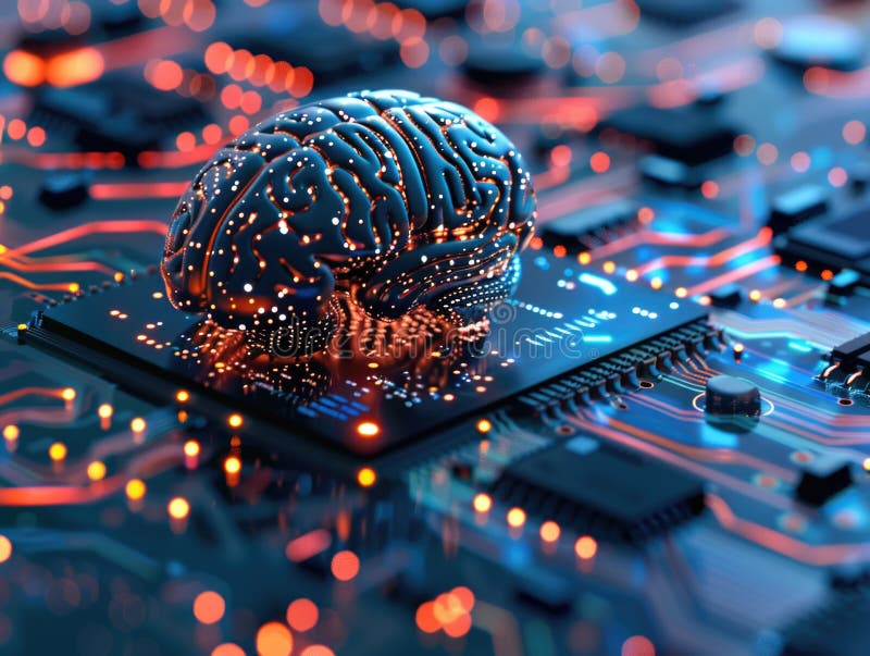Computer Chip with Brain stock illustration. Illustration of microchip ...
