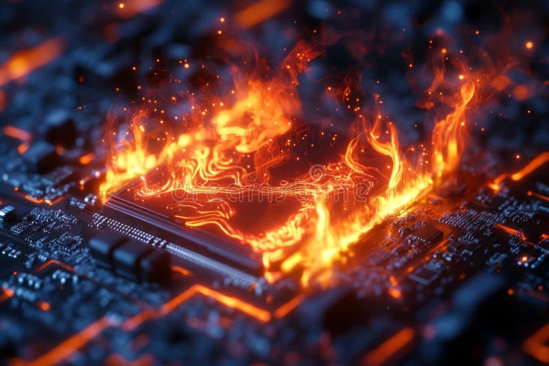 Microchip on a Circuit Board is Burning, Emitting Smoke and Sparks ...