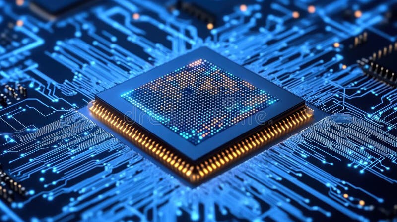 Microchip on Circuit Board stock illustration. Illustration of ...