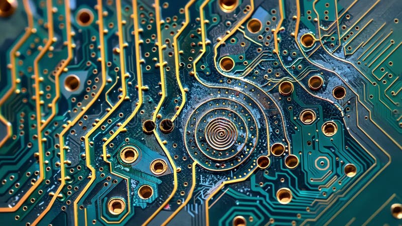 A Microchip Circuit Board Its Pathways Forming Spirals and Loops ...