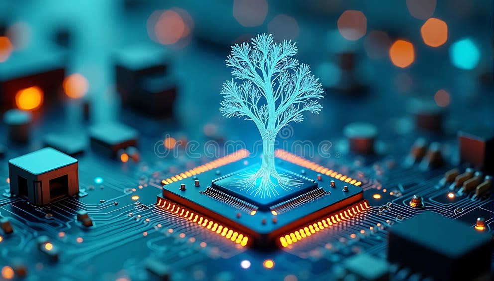 A Microchip with Circuit-like Trees Growing Out of it, Symbolizing AI ...