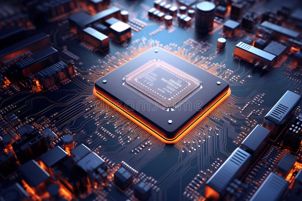 Microchip and Circuit Top View Cpu Mother Board, Generated AI Stock ...