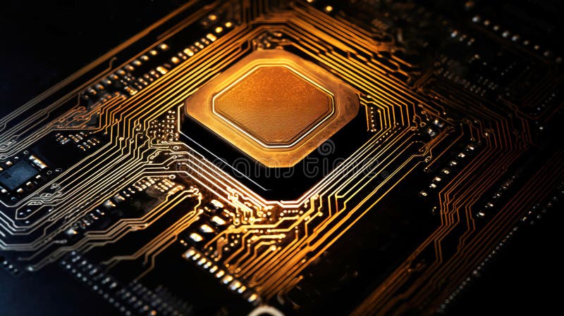Microchip Close-up, Processor in Orange Light. Modern Technologies. AI ...